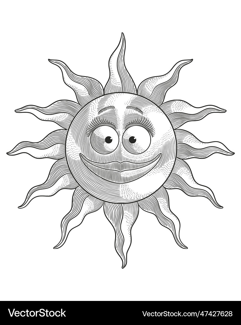 Weird sun vintage engraving drawing style Vector Image