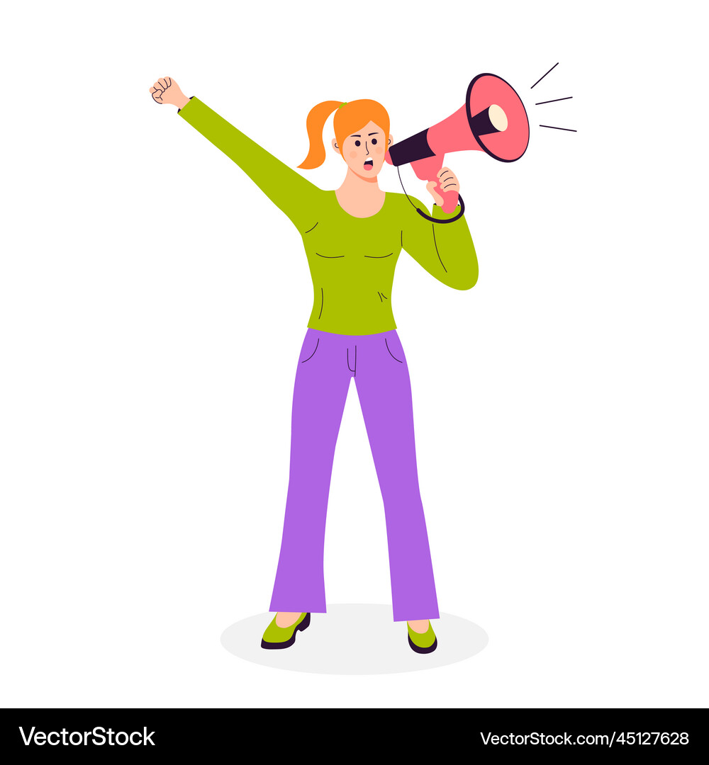 Woman protests with megaphone negative emotions Vector Image
