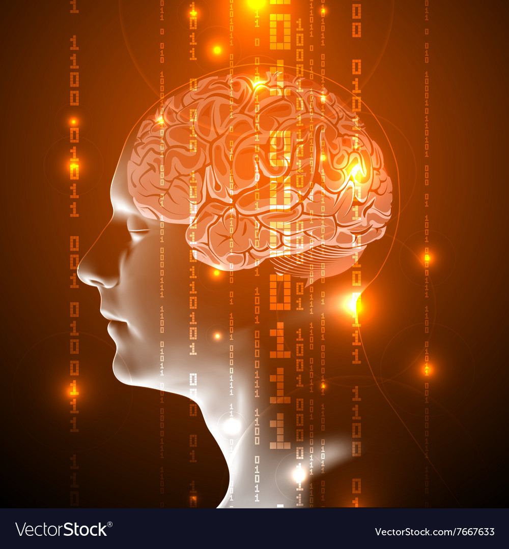 Active human brain with binary digits Royalty Free Vector