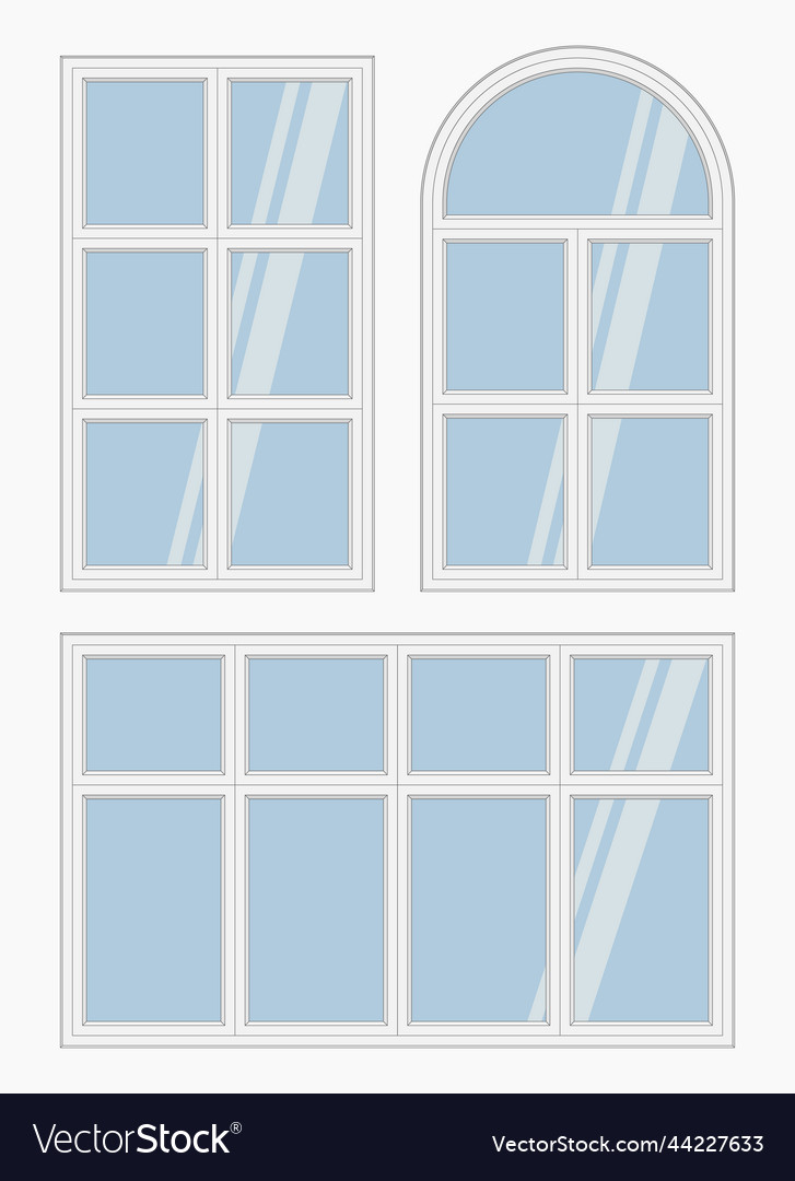 Apartment white window frames set isolated flat Vector Image