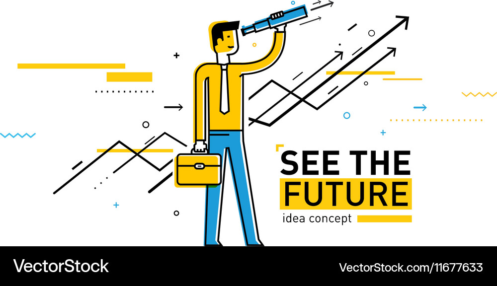 Businessman with telescope looking to future Vector Image