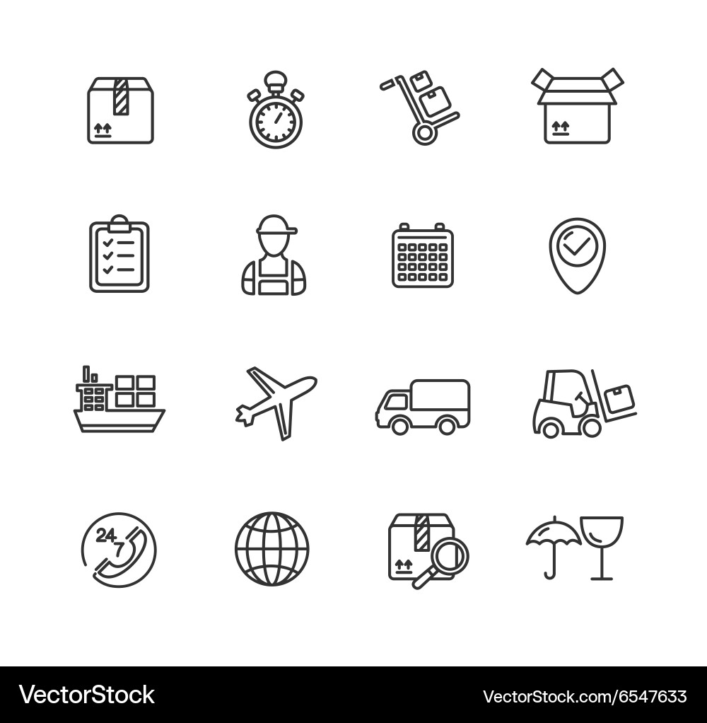 Cargo and Shipping Outline Icons Set Royalty Free Vector