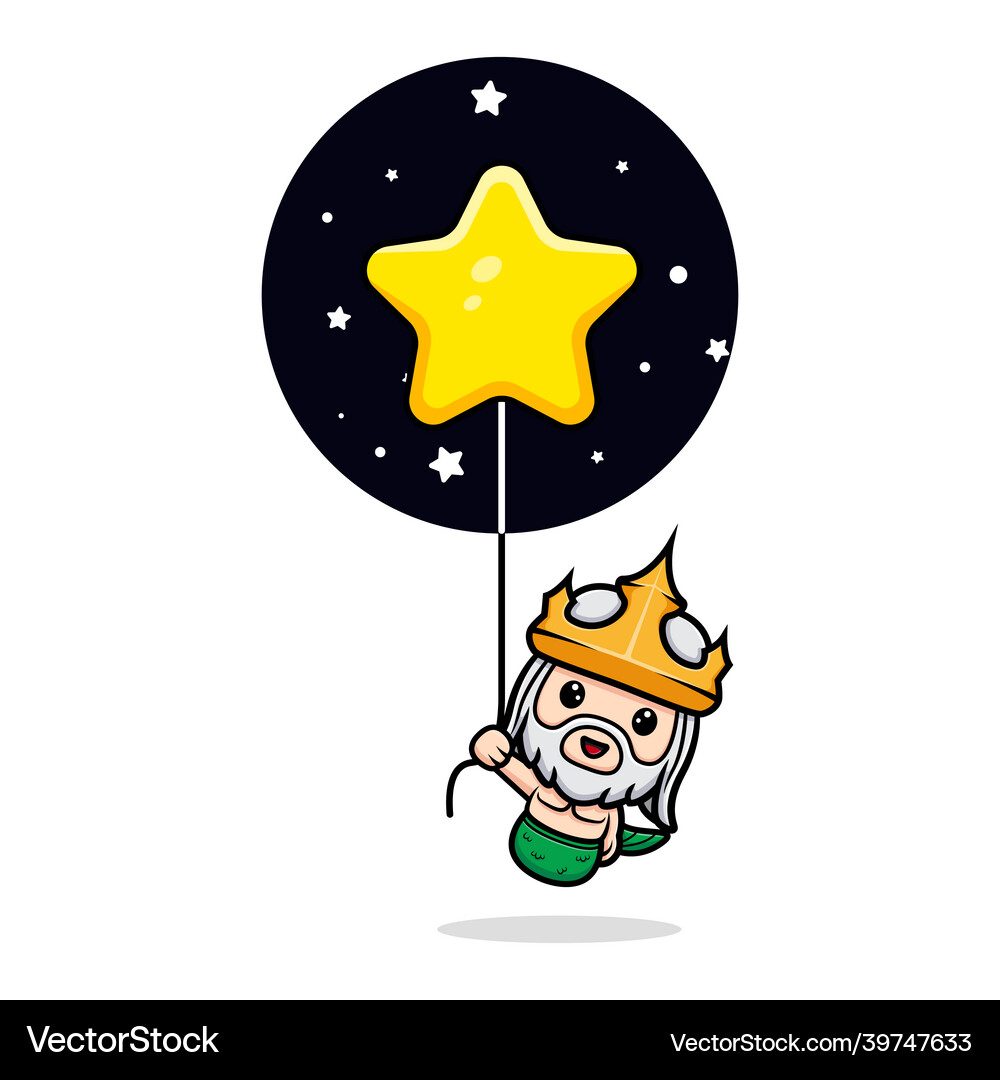 Cute neptune floating to the space with star Vector Image