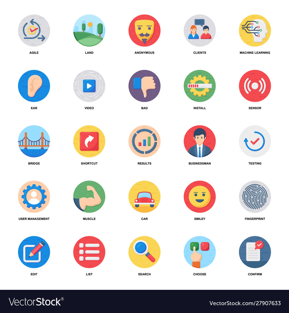 Data analytics flat icons pack Royalty Free Vector Image