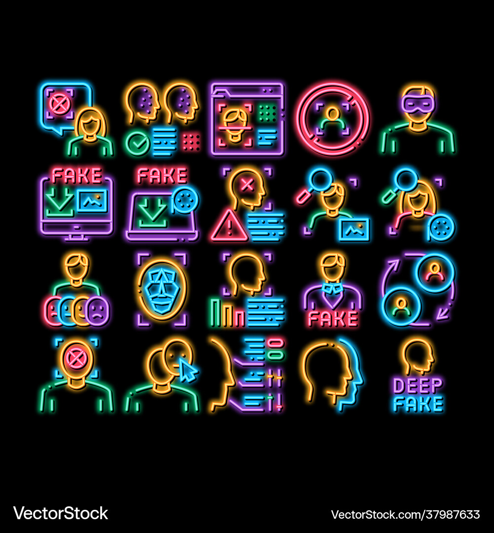 Deepfake face fake neon glow icon Royalty Free Vector Image