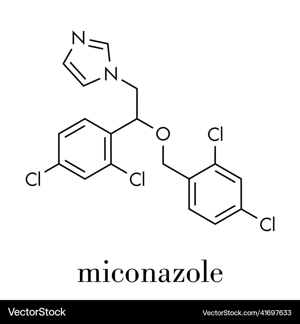 Miconazole antifungal drug molecule skeletal Vector Image