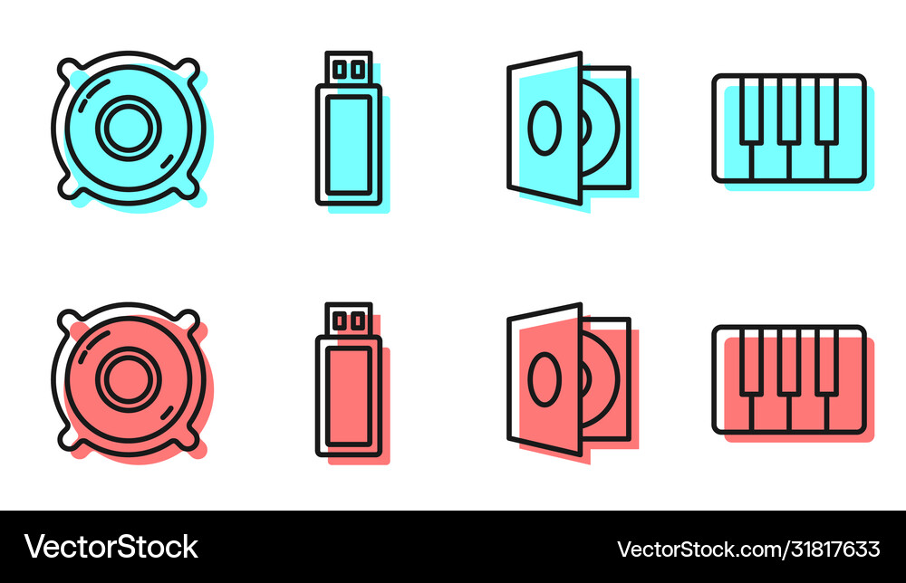 Set line vinyl player with a vinyl disk stereo Vector Image