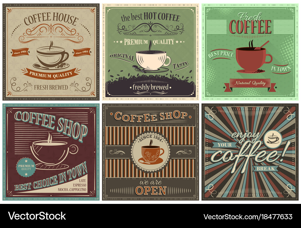 Set of retro background with coffee design Vector Image