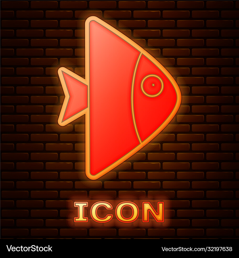 Glowing neon fish icon isolated on brick wall Vector Image