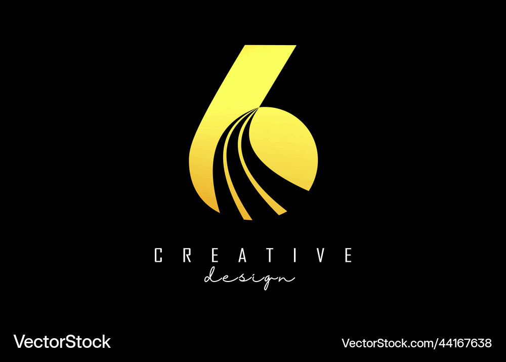 Golden creative number 6 logo with leading lines Vector Image
