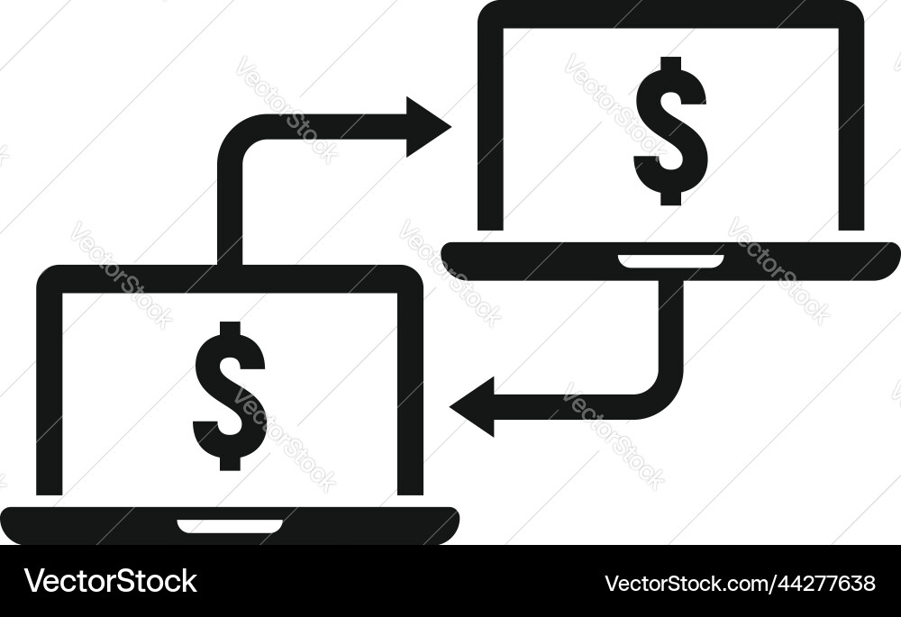 Laptop money transfer icon simple send Royalty Free Vector