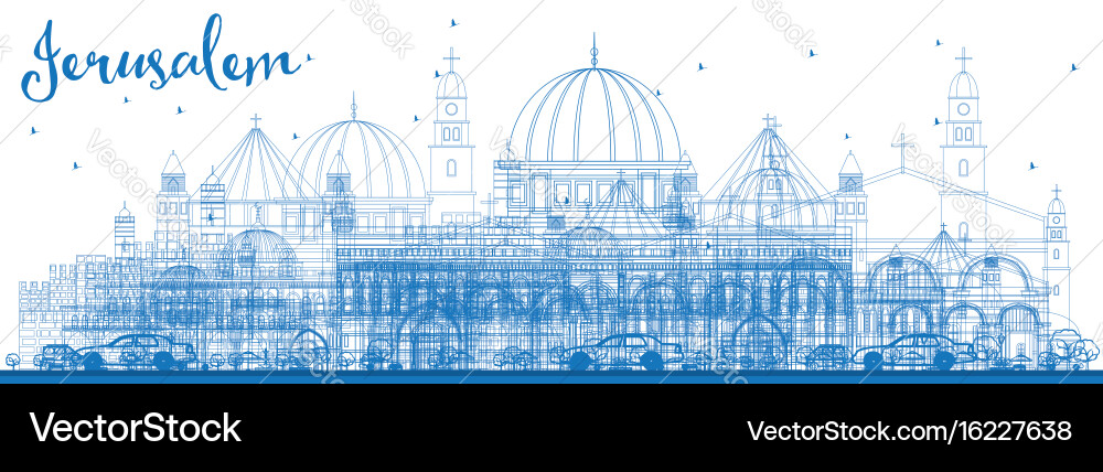 Outline jerusalem skyline with blue buildings Vector Image