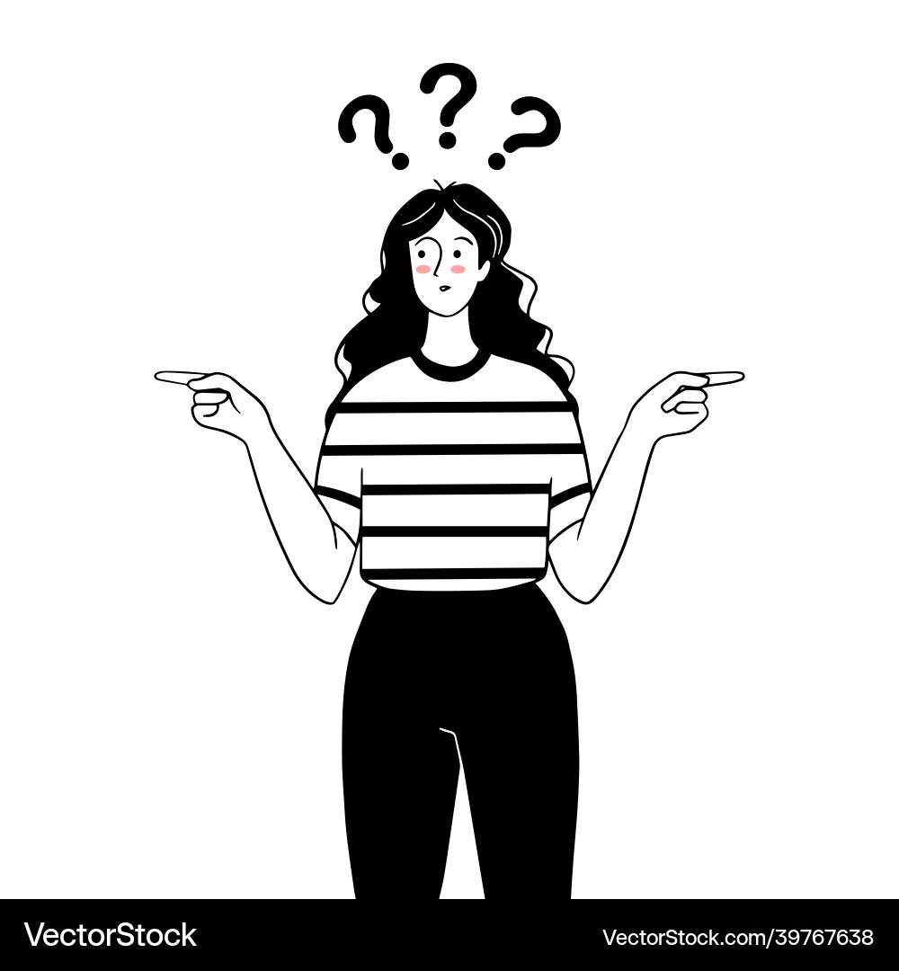 Pensive woman makes a choice Royalty Free Vector Image