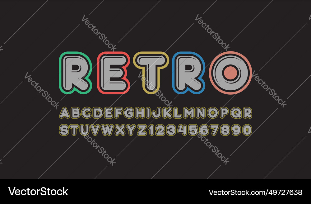 Retro font old alphabet letters and numbers Vector Image