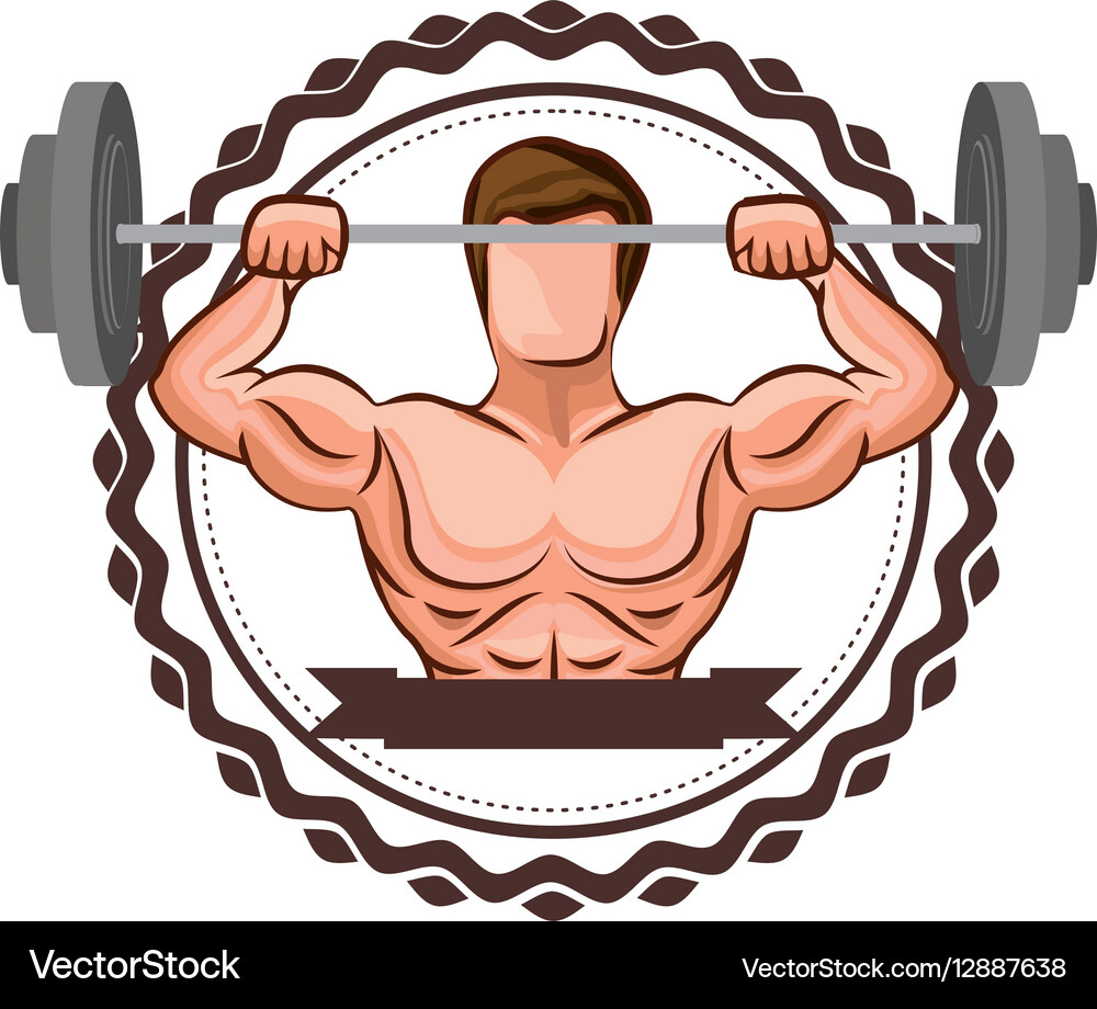 Sticker border with muscle man lifting a disc Vector Image