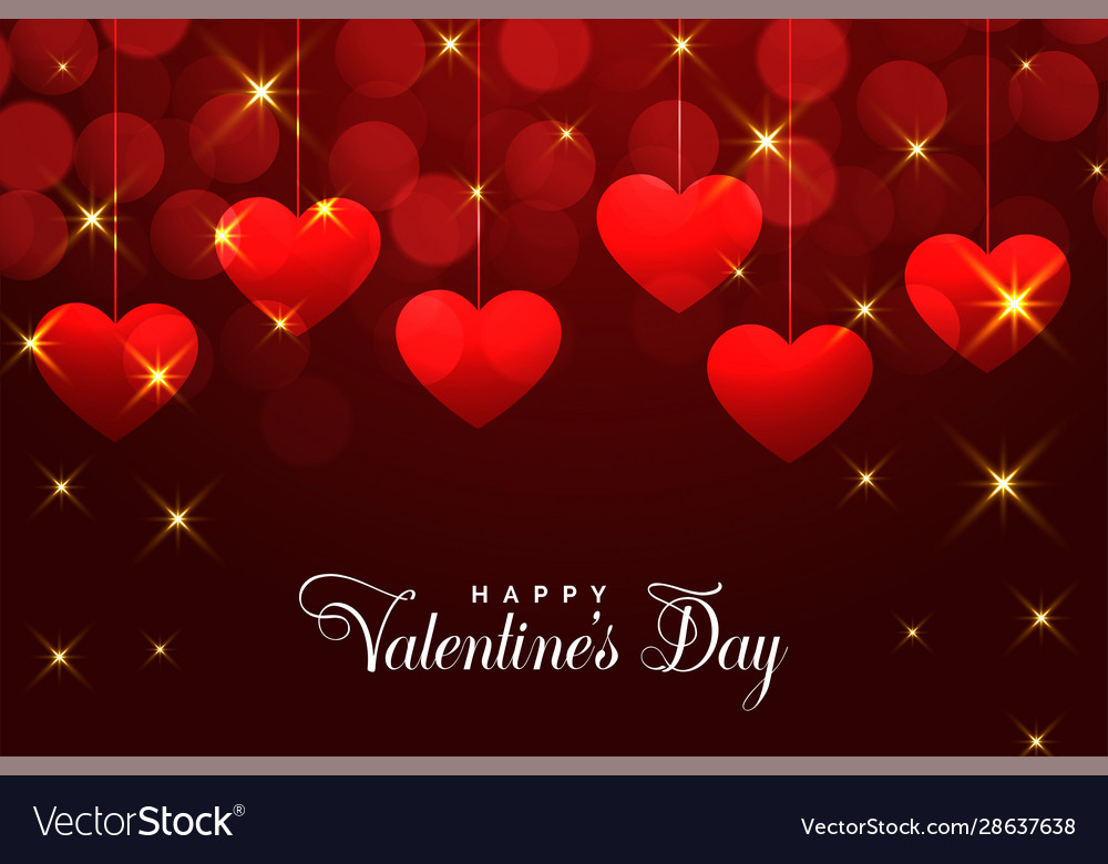 Valentines day red card with falling sparkles Vector Image