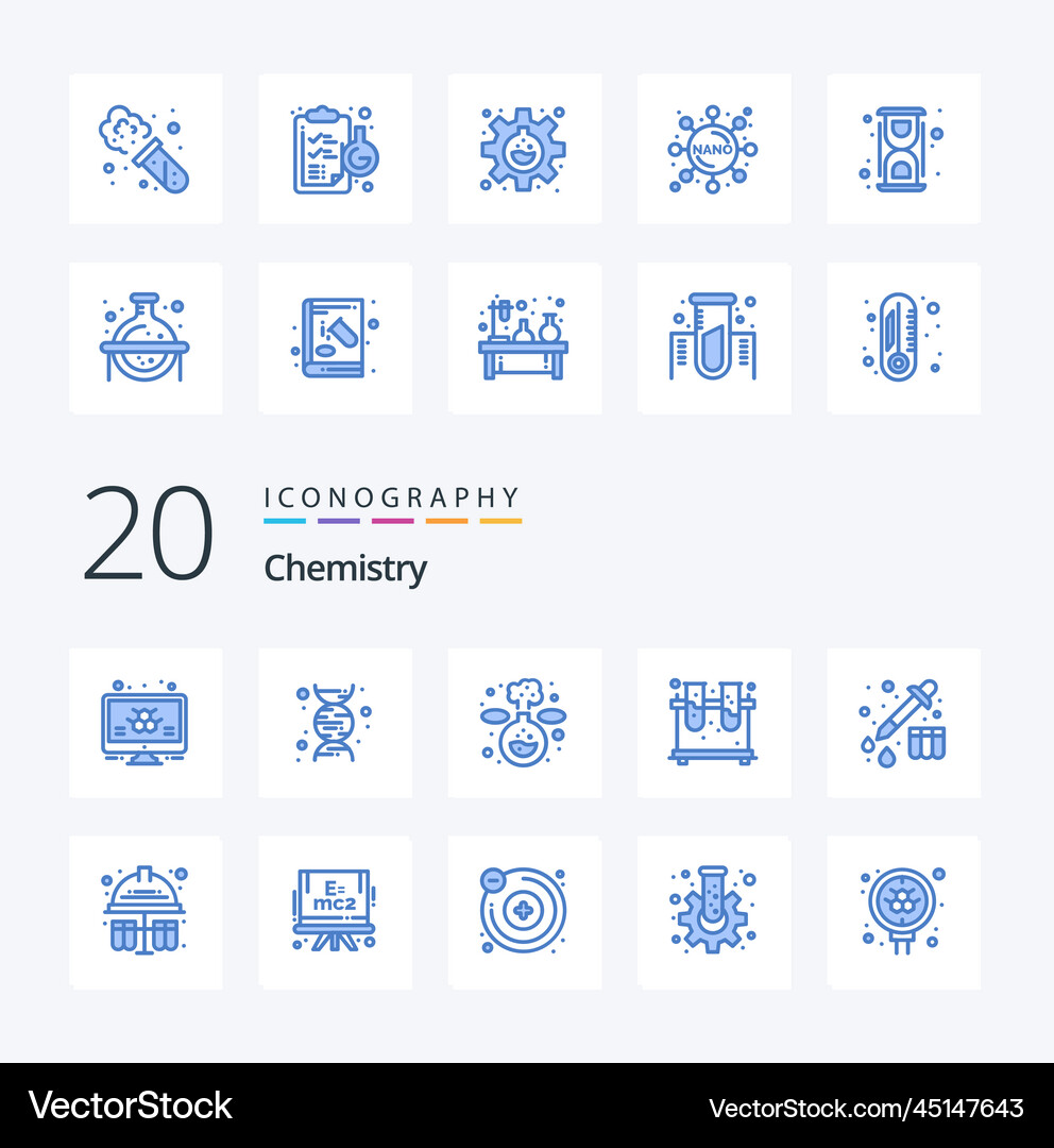 20 chemistry blue color icon pack like test Vector Image