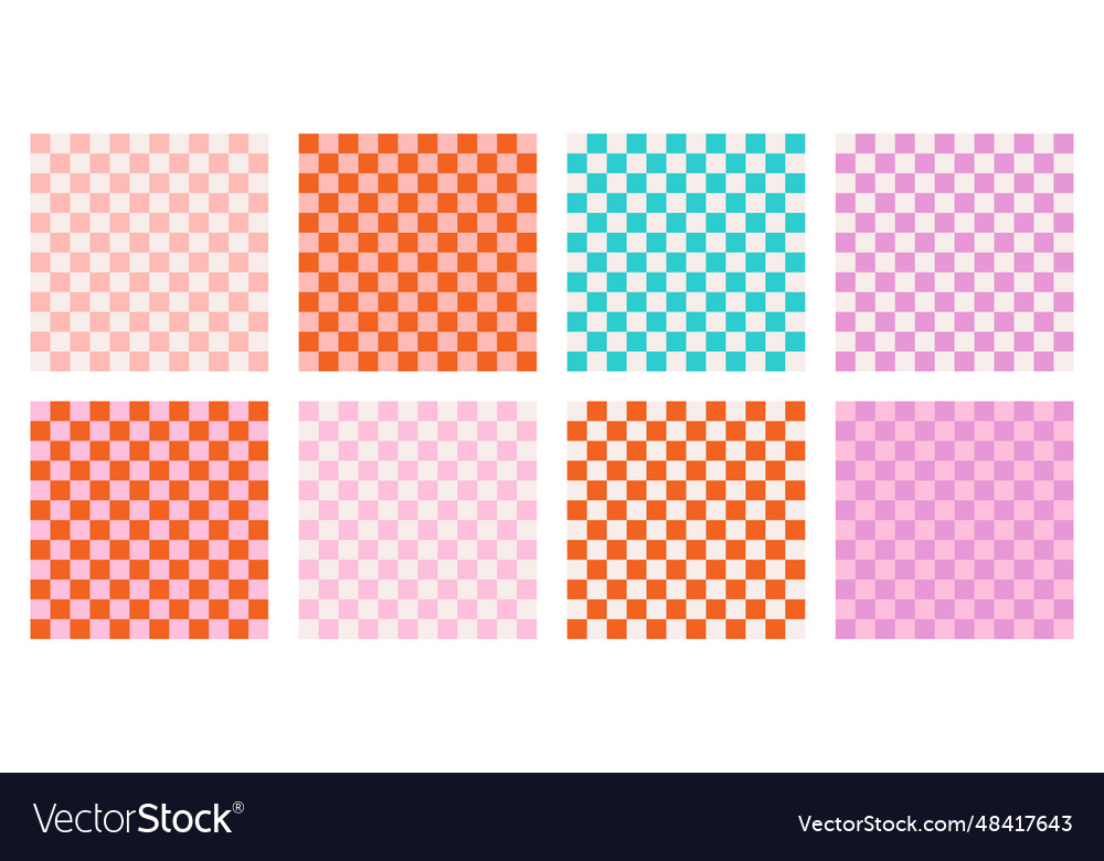 Checkerboard groovy square seamless pattern set Vector Image