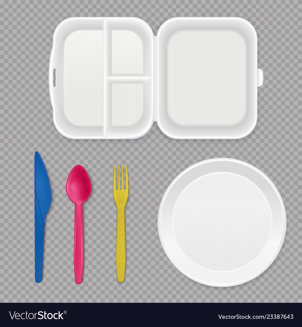 Disposable tableware transparent set Royalty Free Vector