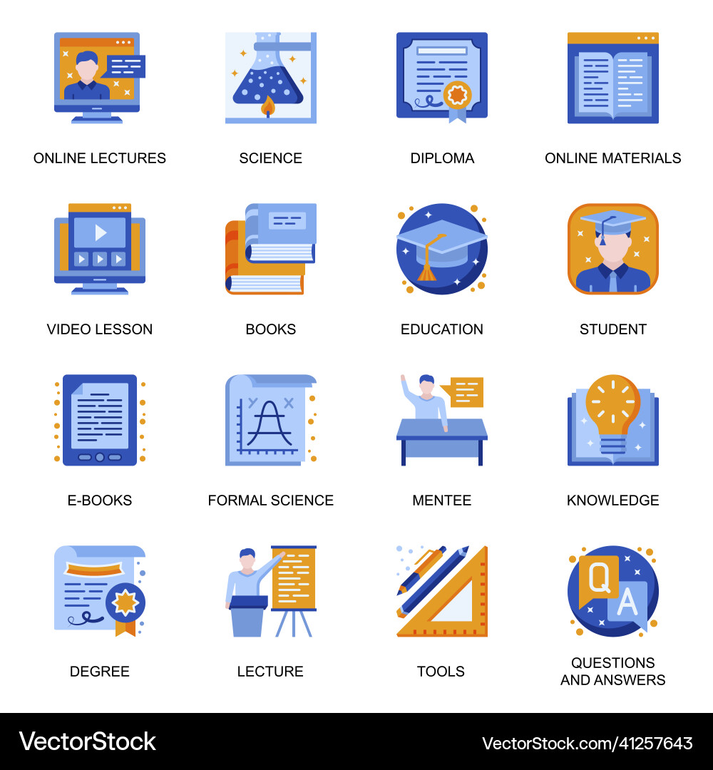 Education icons set in flat style formal science Vector Image