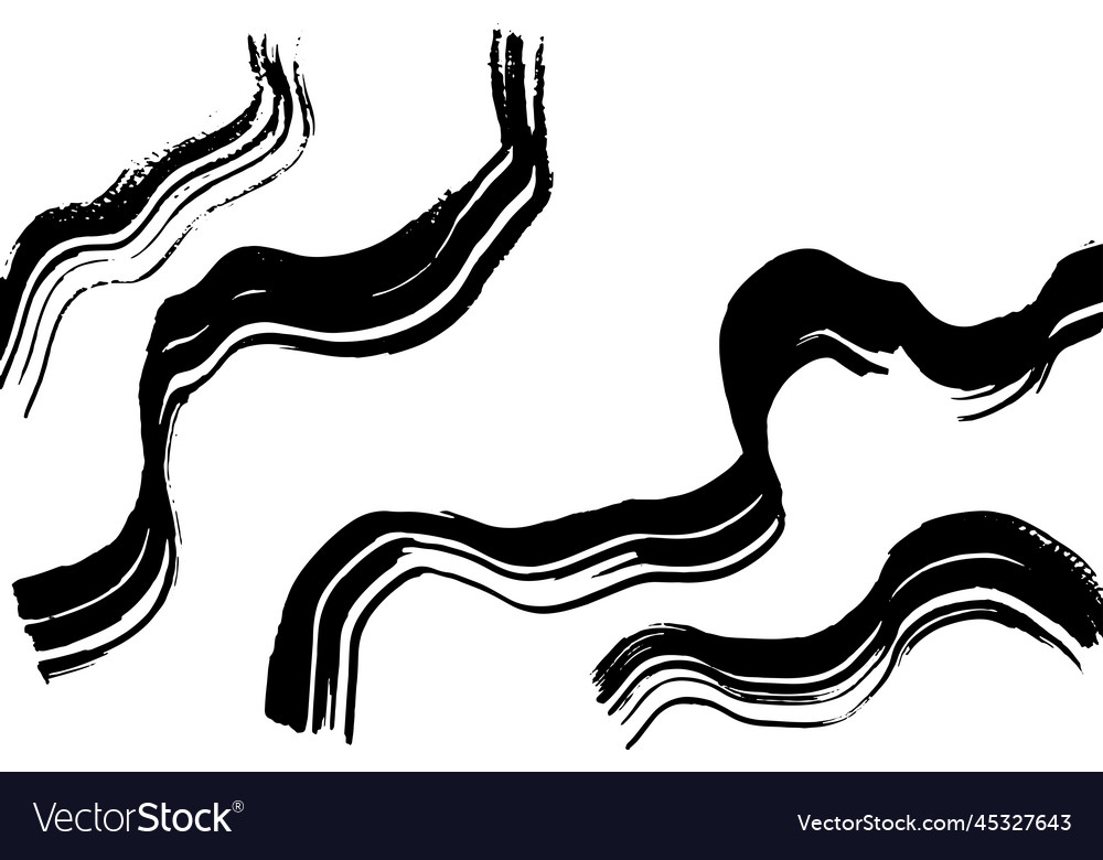 Grunge ink brush strokes freehand black Royalty Free Vector