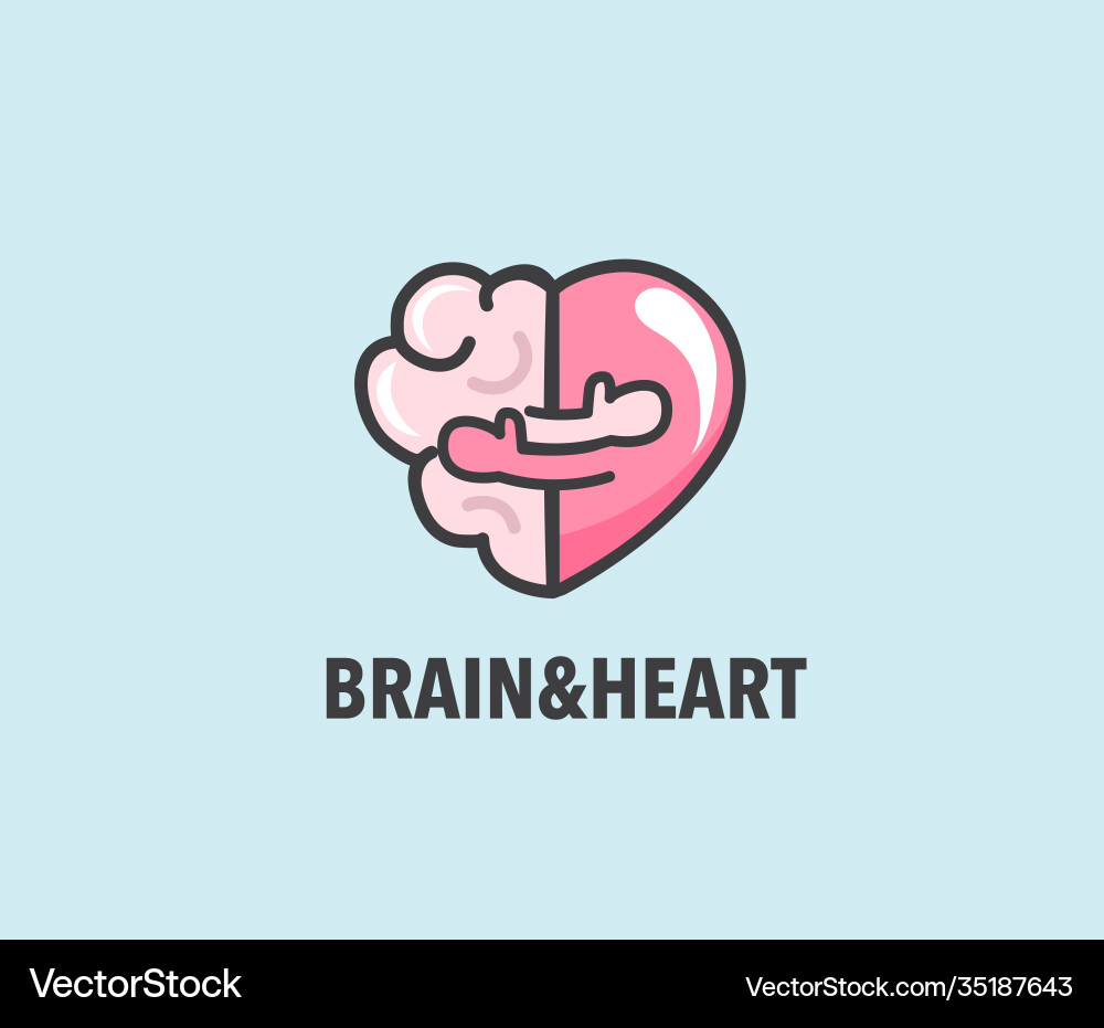 Halves heart and brain that are hugging Royalty Free Vector
