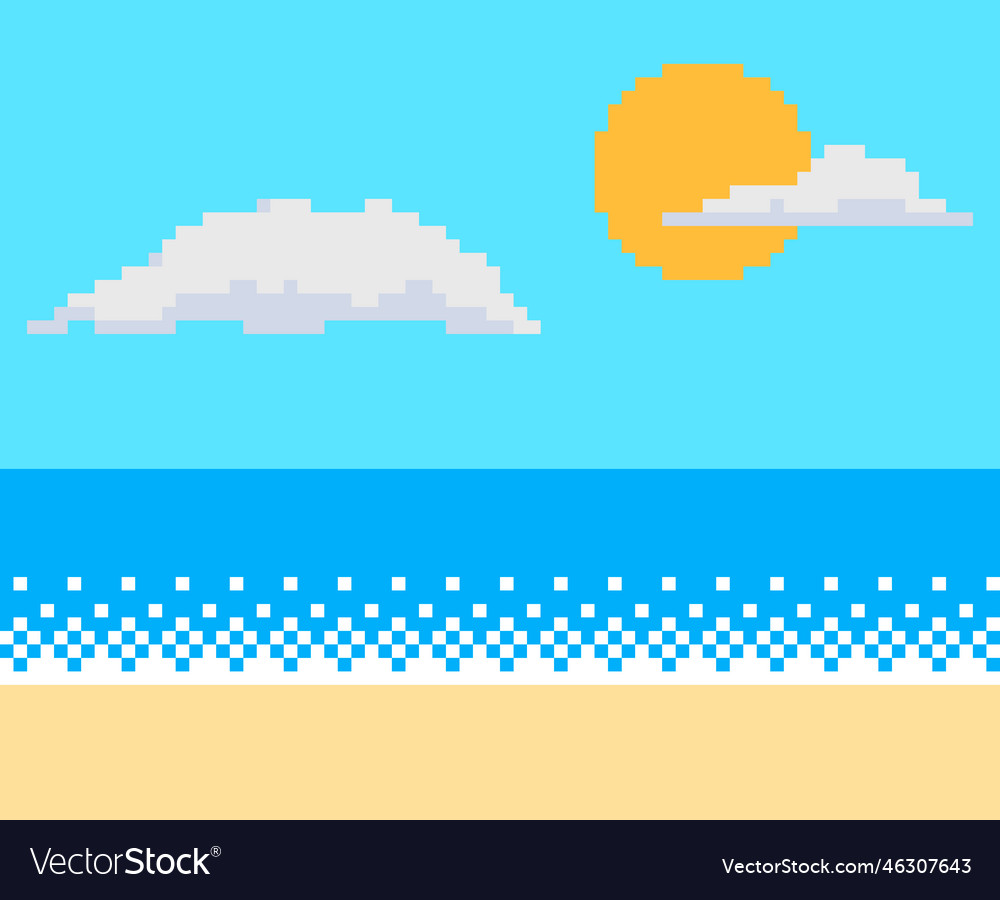 Pixel art seascape with the shore of ocean Vector Image