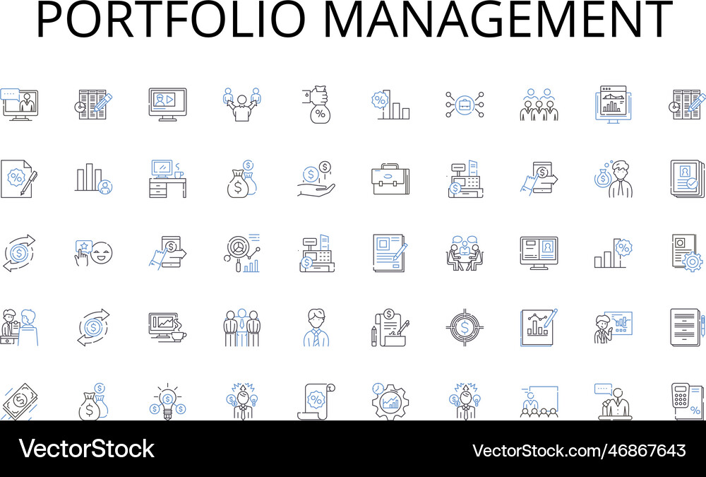 Portfolio management line icons collection Vector Image