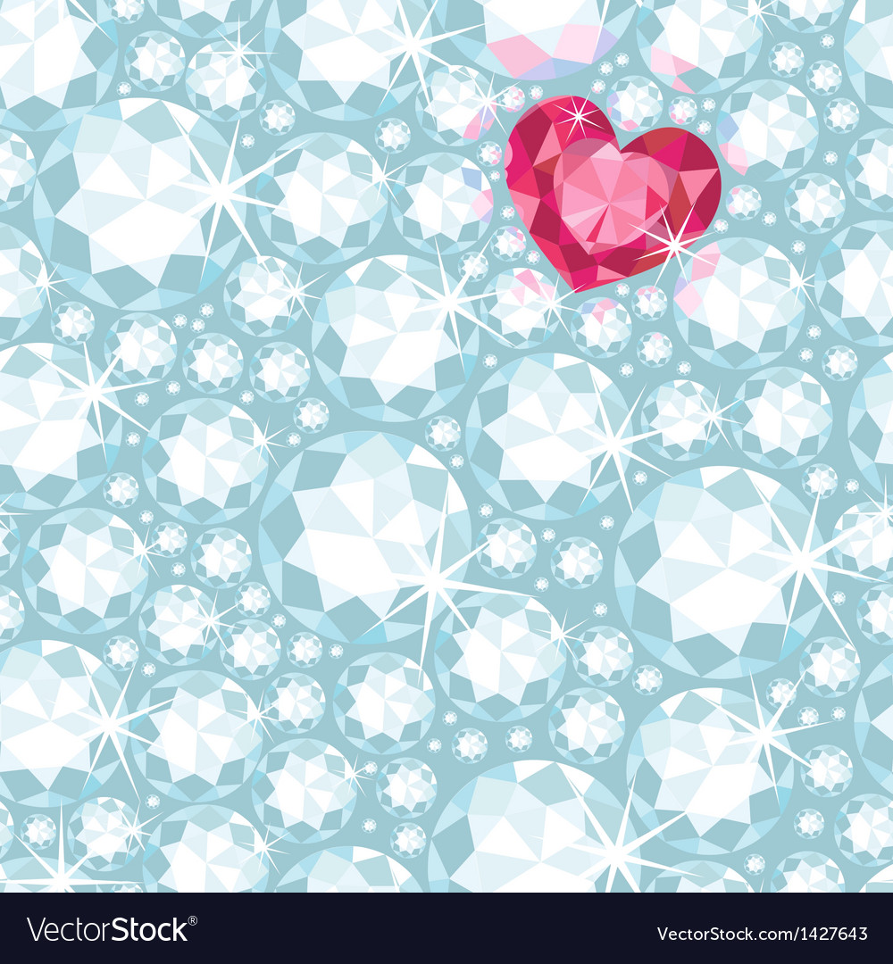 Ruby heart among diamonds seamless pattern Vector Image
