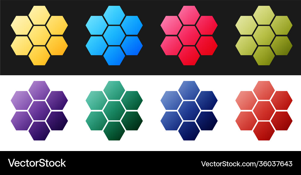 Set honeycomb sign icon isolated on black Vector Image