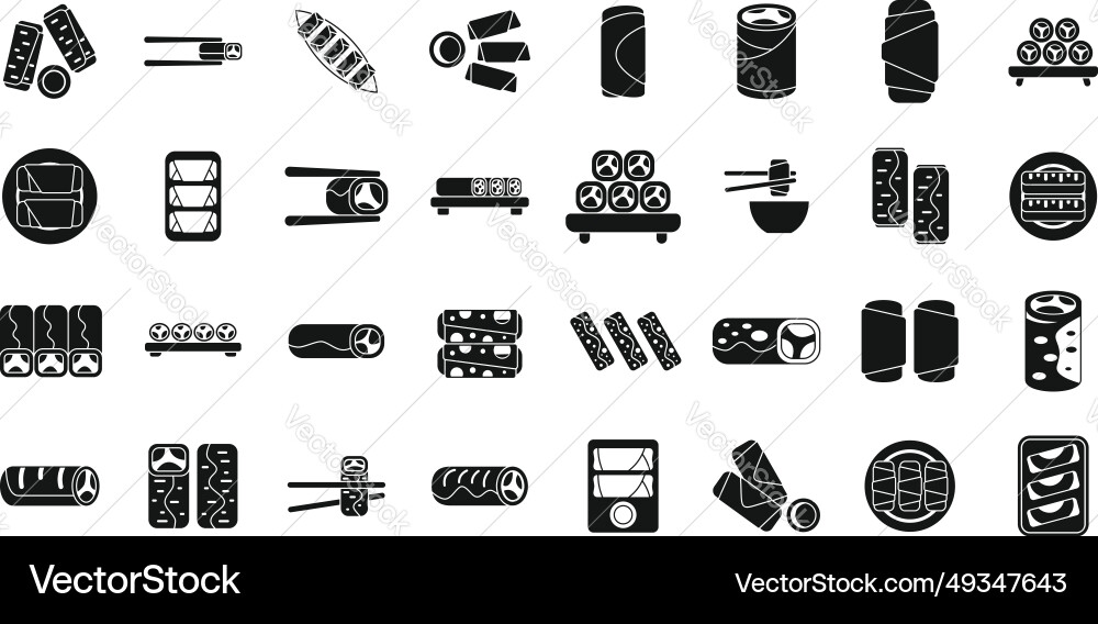 Spring roll icons set simple food asia Royalty Free Vector