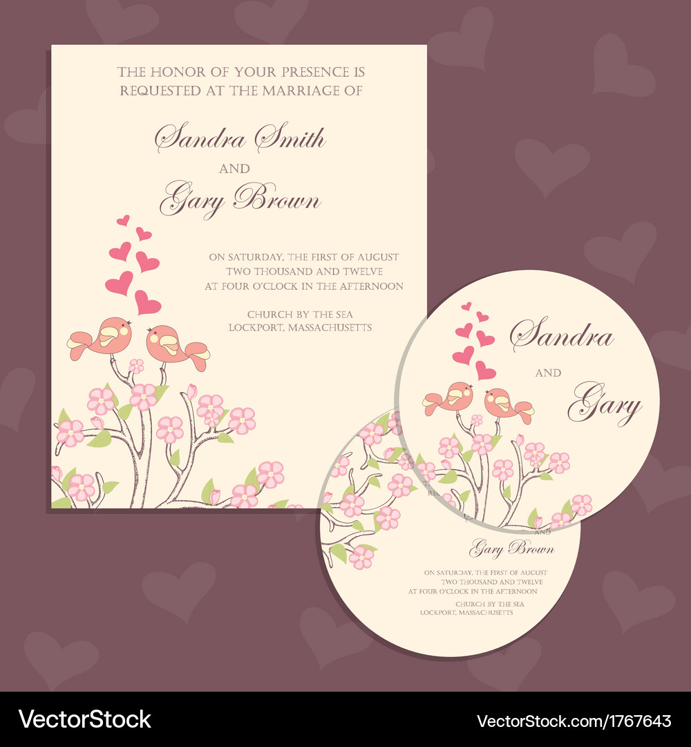 Wedding cards with birds Royalty Free Vector Image