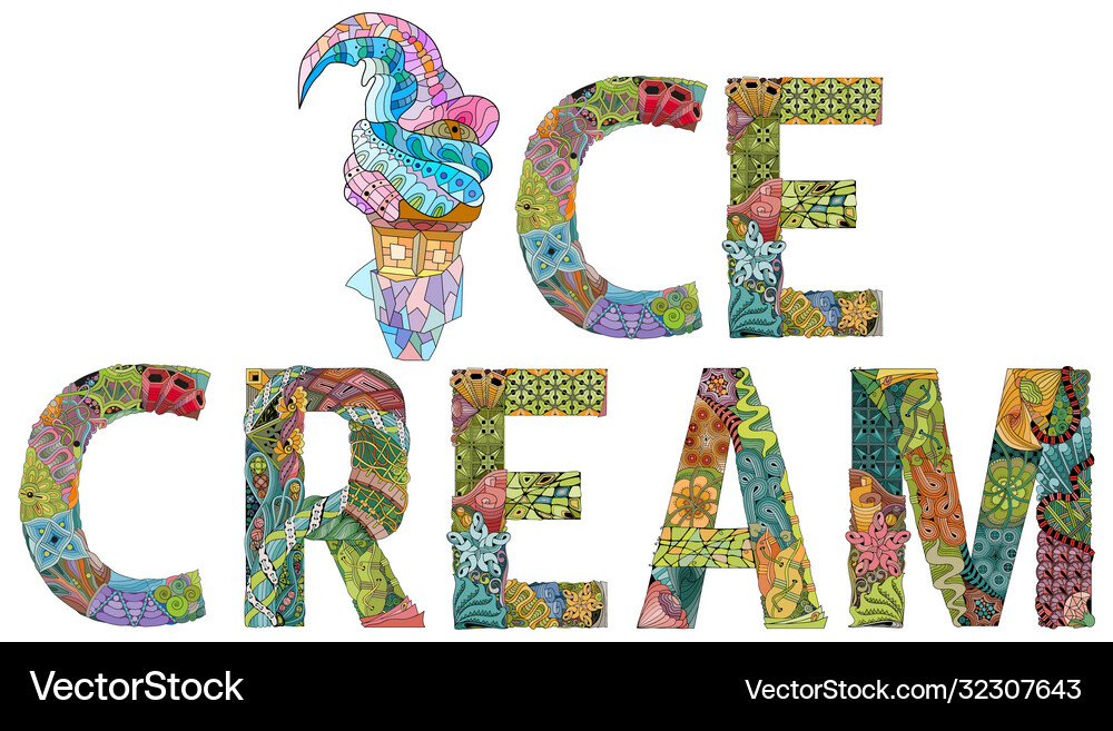 Words ice cream with ice cream in a waffle cone Vector Image