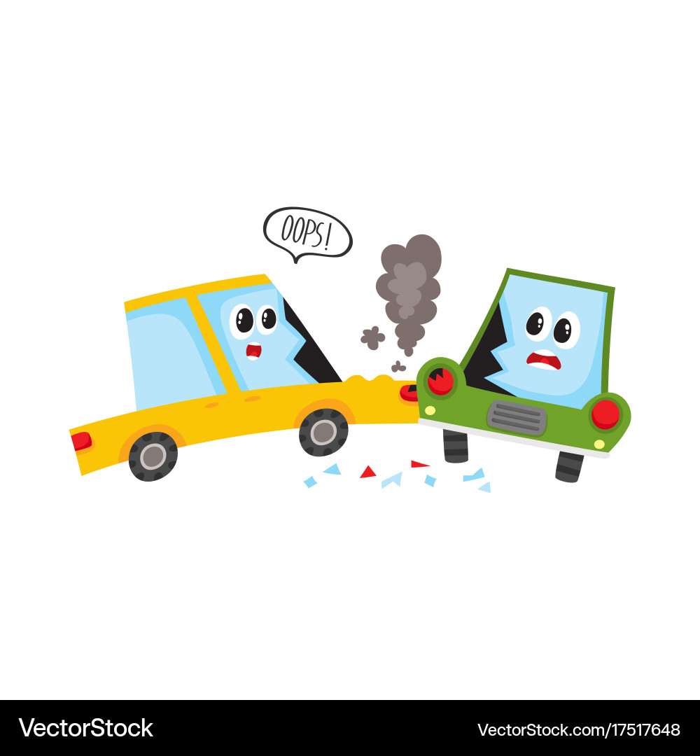 Flat cartoon car crash accident isolated Vector Image