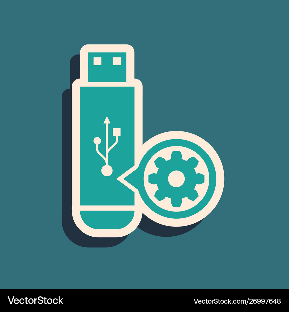 Green usb flash drive and gear icon isolated Vector Image