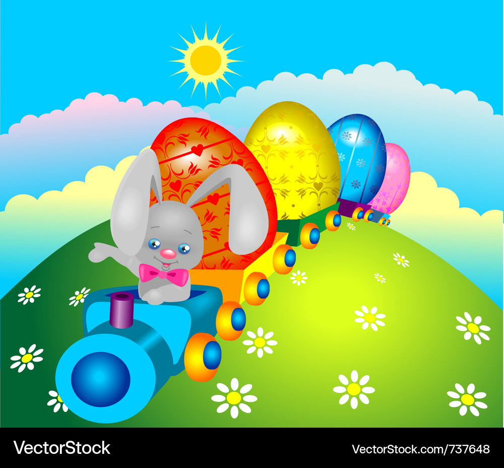 Happy rabbit on a train Royalty Free Vector Image