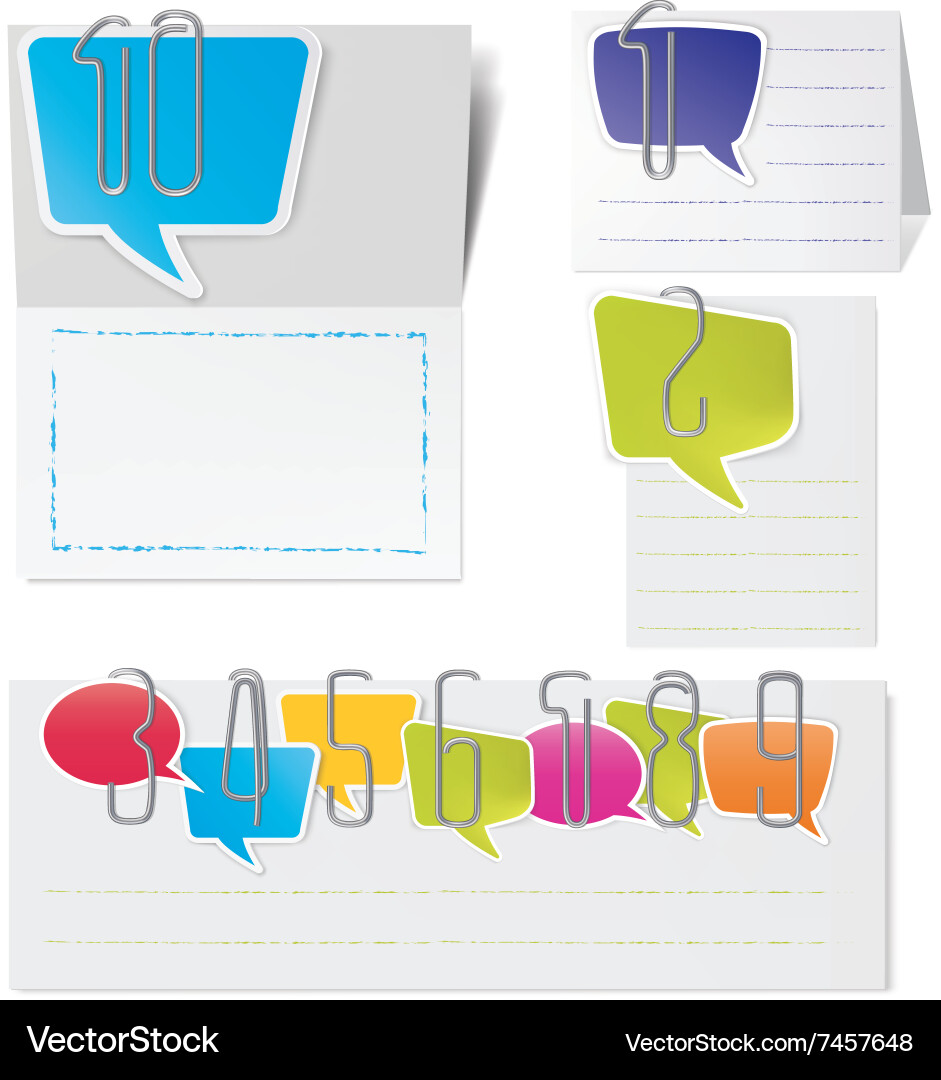 Metal paper clips and Colored paper speech bubbles
