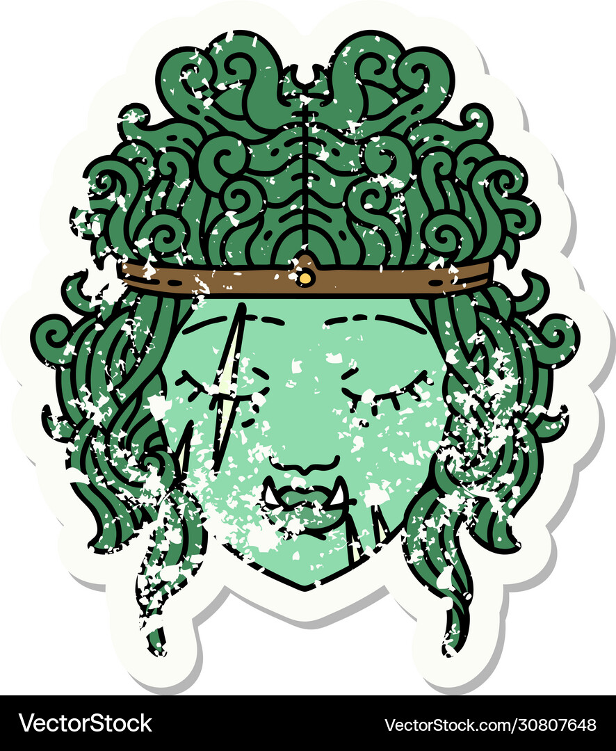Orc barbarian character face grunge sticker Vector Image