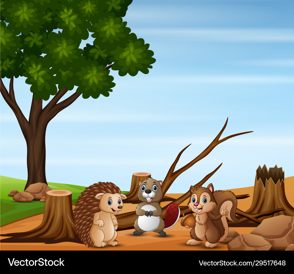 Pollution control scene with many animal and defor