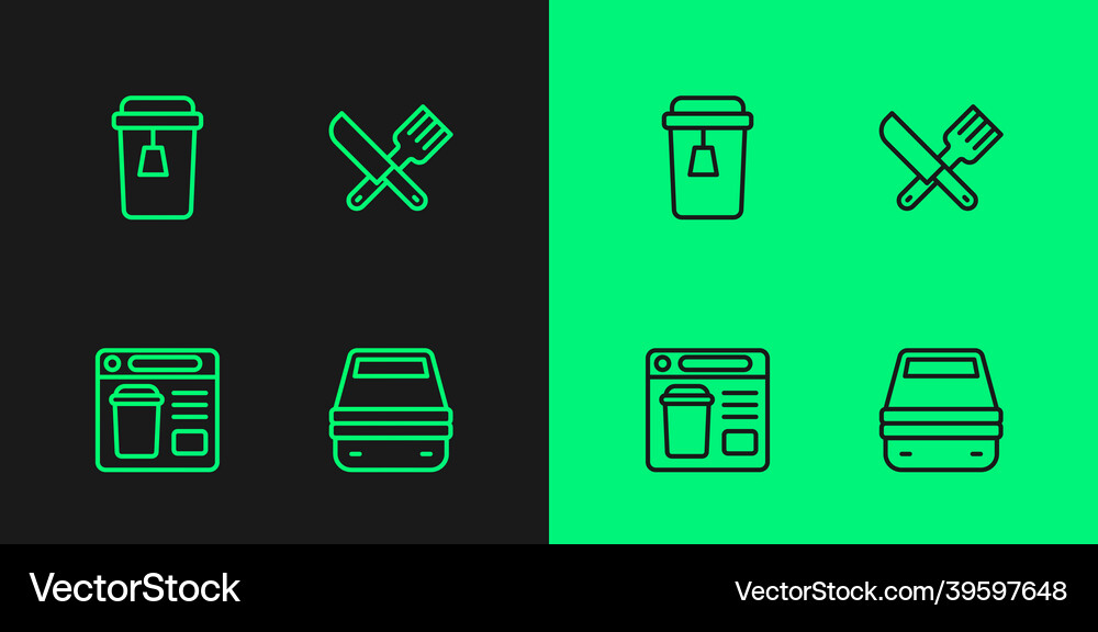 Set line lunch box online ordering food cup Vector Image