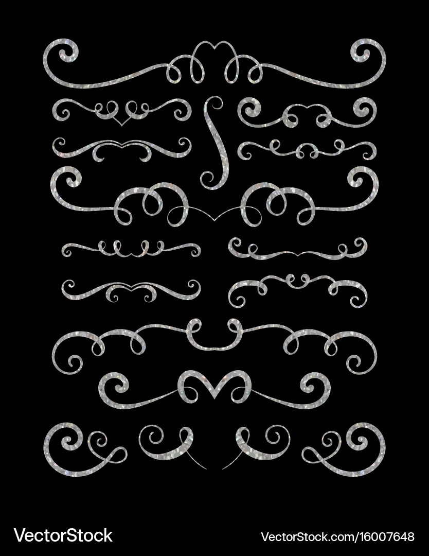 Set of silver textured hand drawn vignettes Vector Image