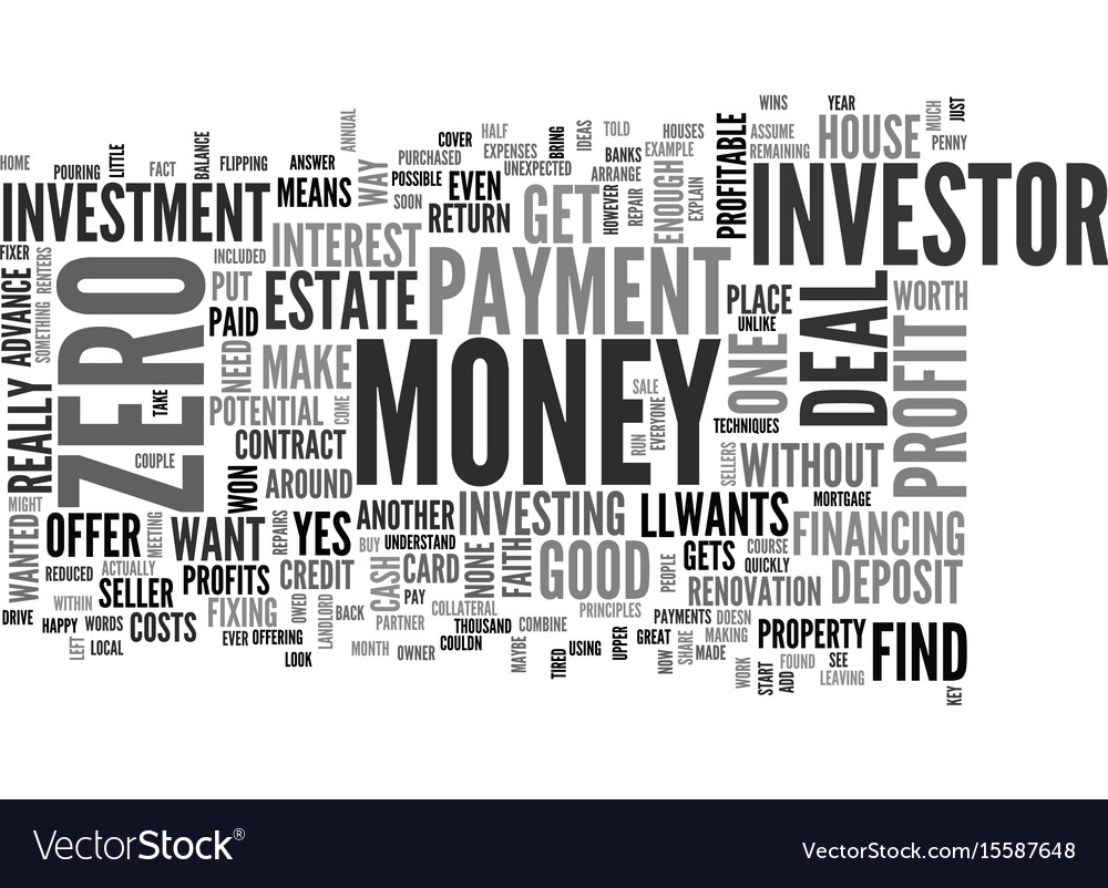 Zero down text word cloud concept Royalty Free Vector Image