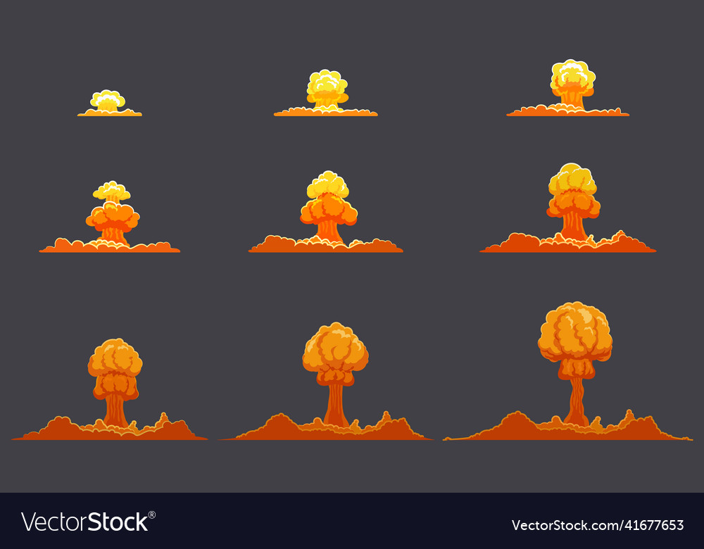 Bright flat explosion animation set Royalty Free Vector