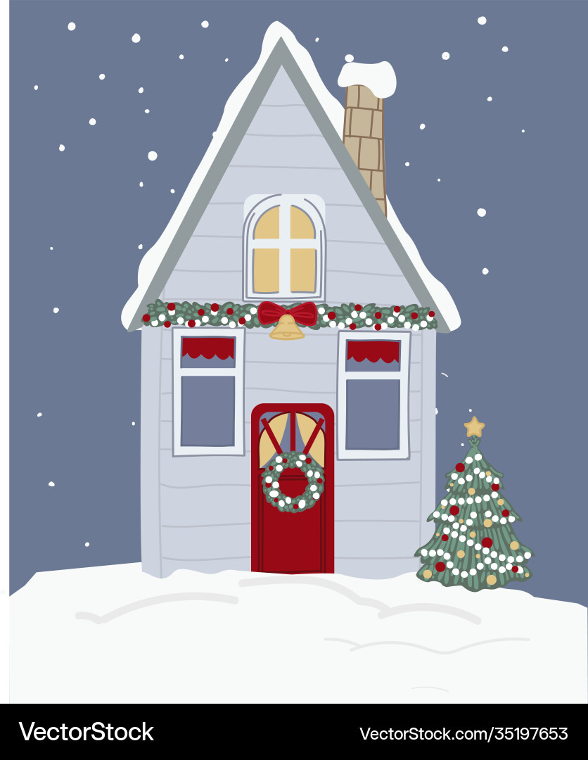 Building decorated for christmas holiday Vector Image