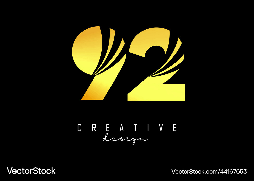 Golden creative number 92 9 2 logo with leading Vector Image