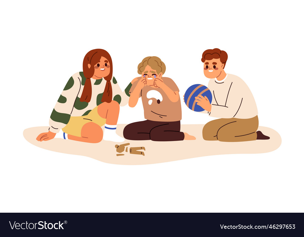 Kids comforting supporting upset crying child Vector Image Kids comforting supporting upset crying child Vector Image