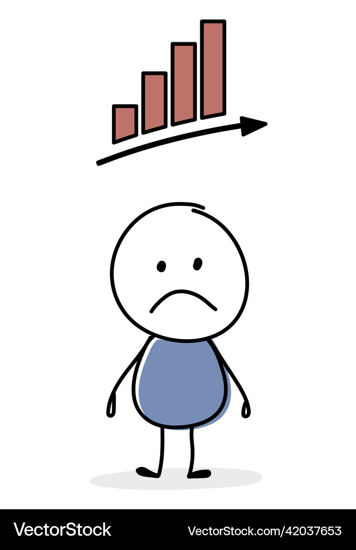 Sad cartoon caricature with graph - chart icon Vector Image