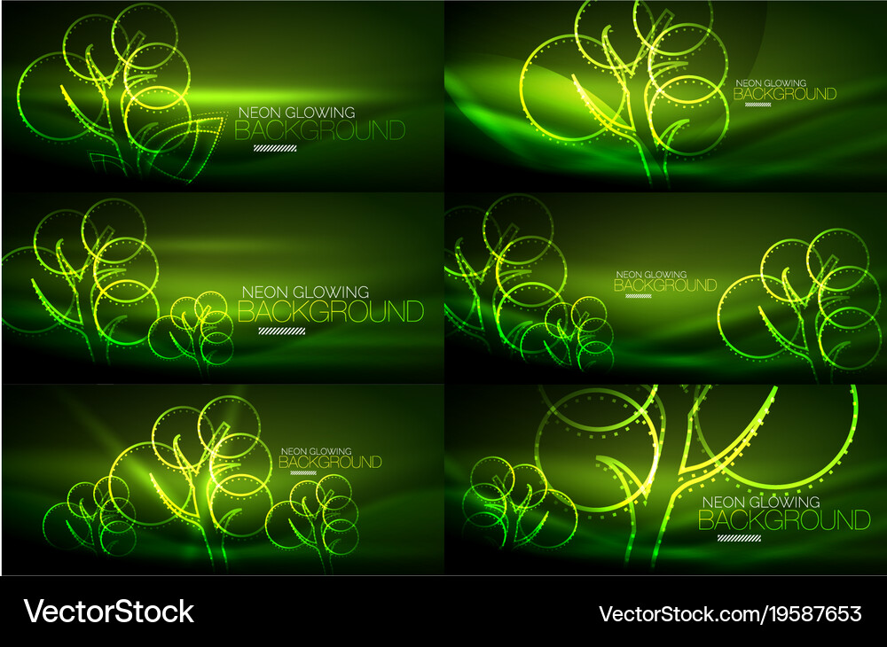 Set of geometric neon tree backgrounds Royalty Free Vector