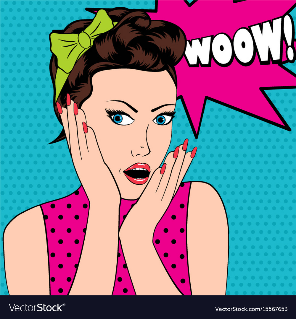 Surprised Woman In Pop Art Style With Wow Sign Vector Image