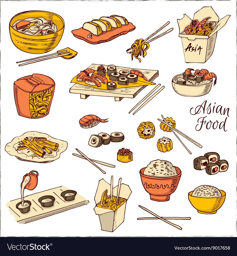 Asian food decorative chinese icons set Royalty Free Vector